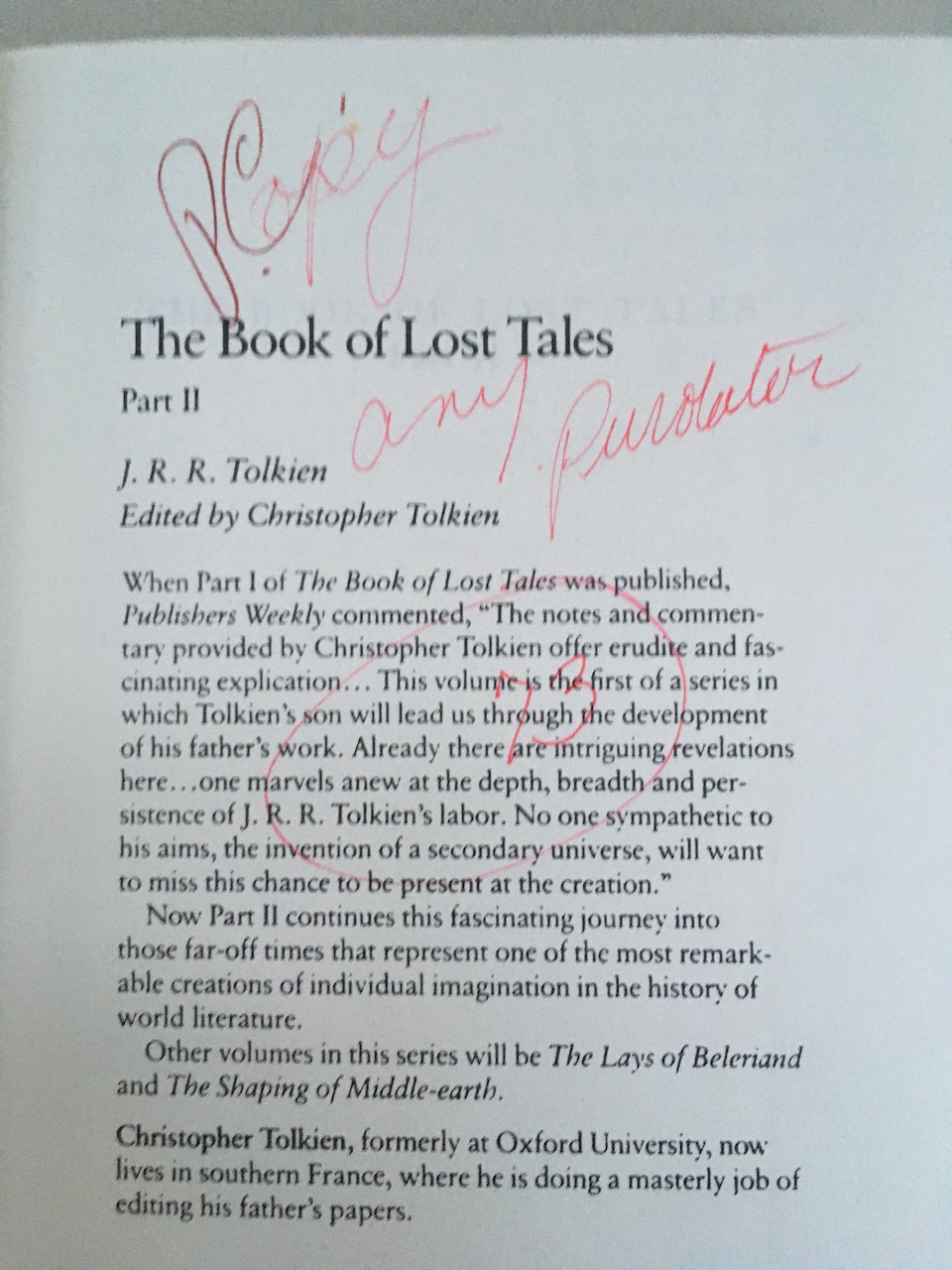 The Book of Lost Tales II Uncorrected Proof US 1984 - clp0189e
